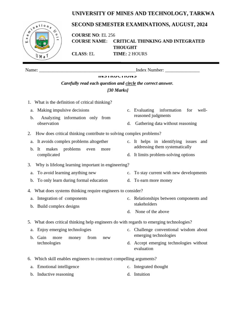 Critical Thinking in Engineering EL256 | PDF | Critical Thinking | Argument