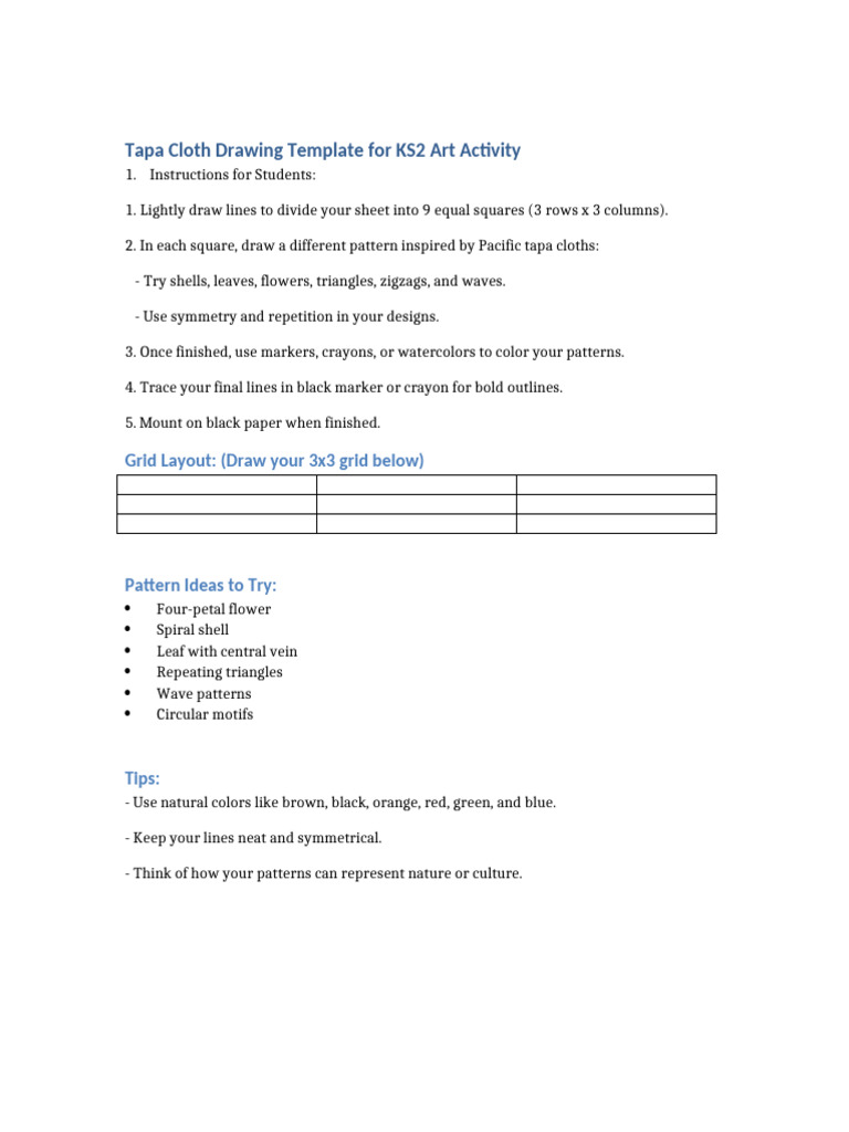 Tapa Cloth Drawing Template KS2 | PDF