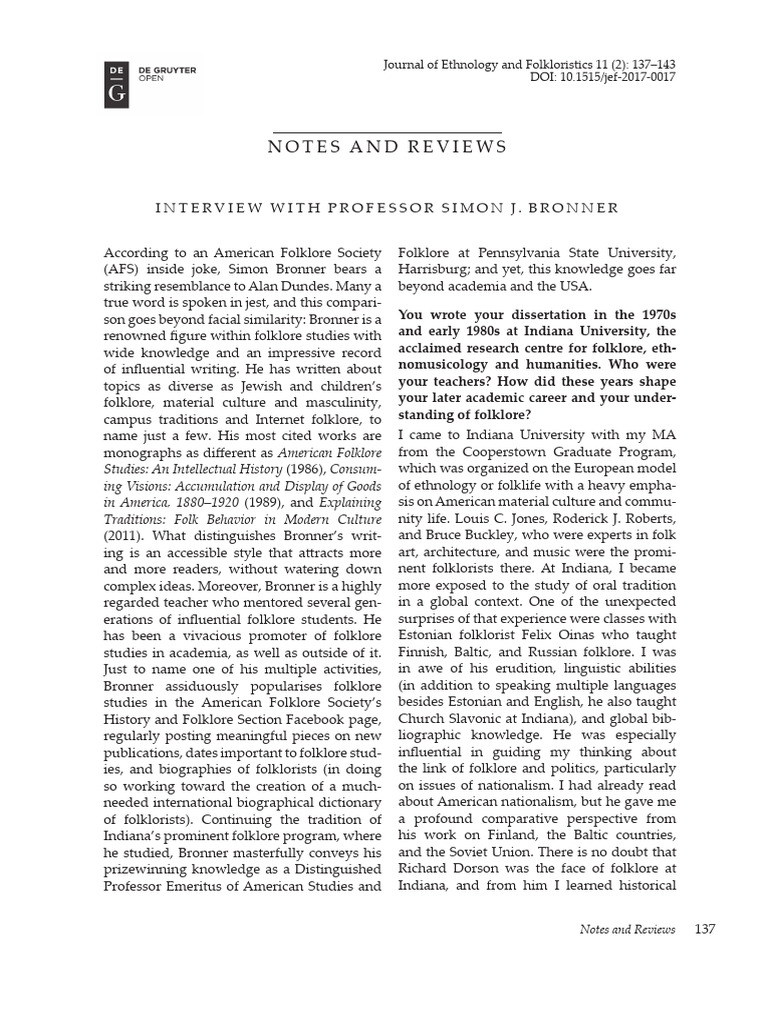 Interview with Simon J. Bronner | PDF | Folklore | Cultural Anthropology