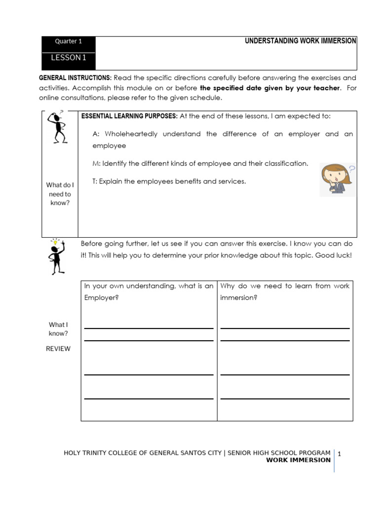 Work Immersion: Employer-Employee Guide | PDF | Employment | Employee ...