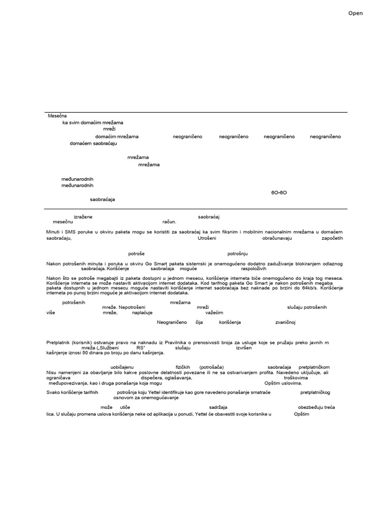 Yettel Cenovnik Aktuelnih Tarifnih Paketa 032024 | PDF