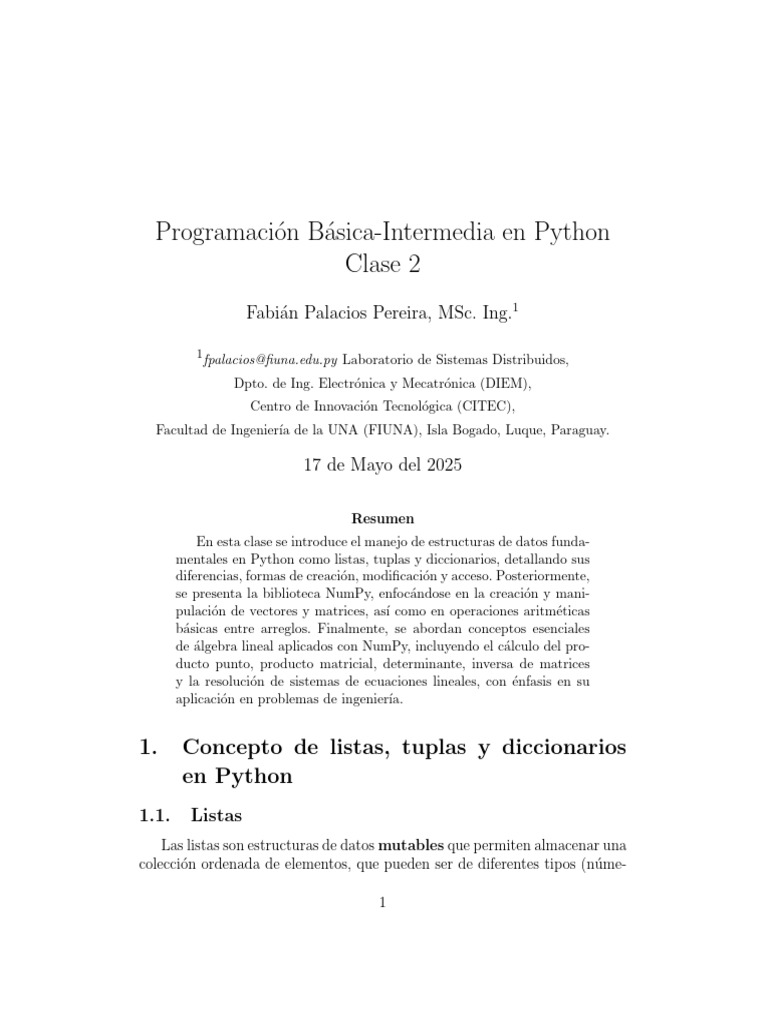 Curso Python Clase002 | PDF | Matriz (Matemáticas) | Python (lenguaje de programación)