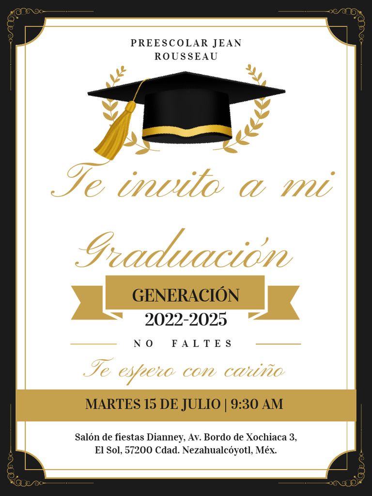 Black & Gold Vintage Classic Graduation Party Invitation PDF | PDF