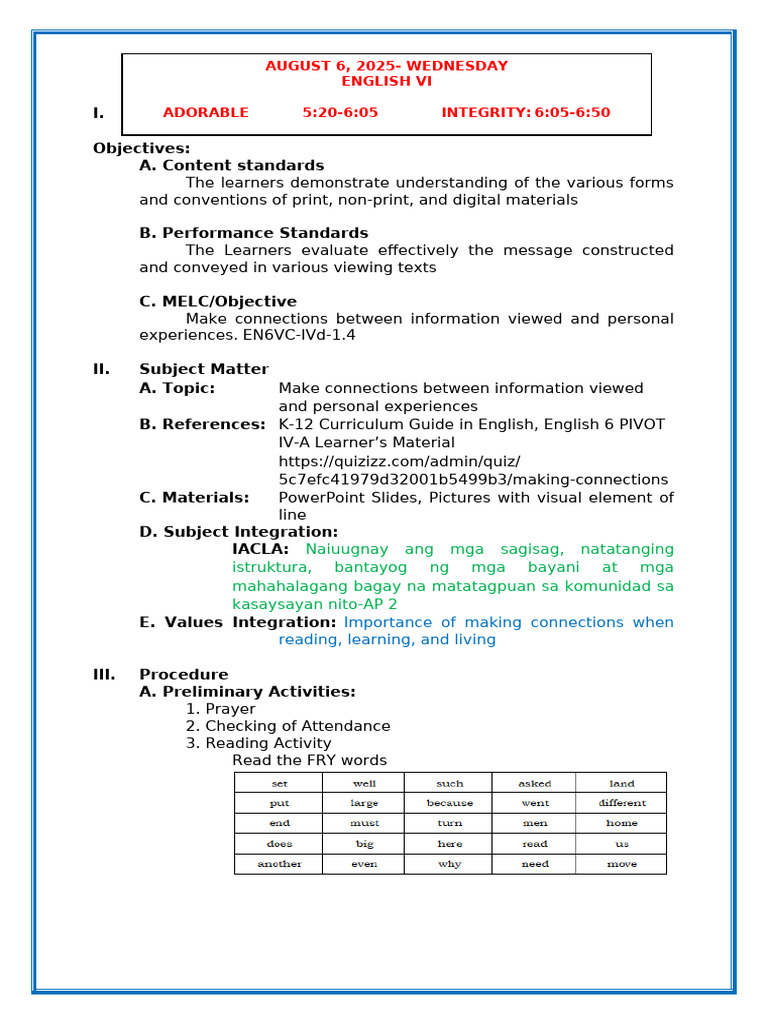 Grade 4 Visual Elements Lesson Plan | PDF