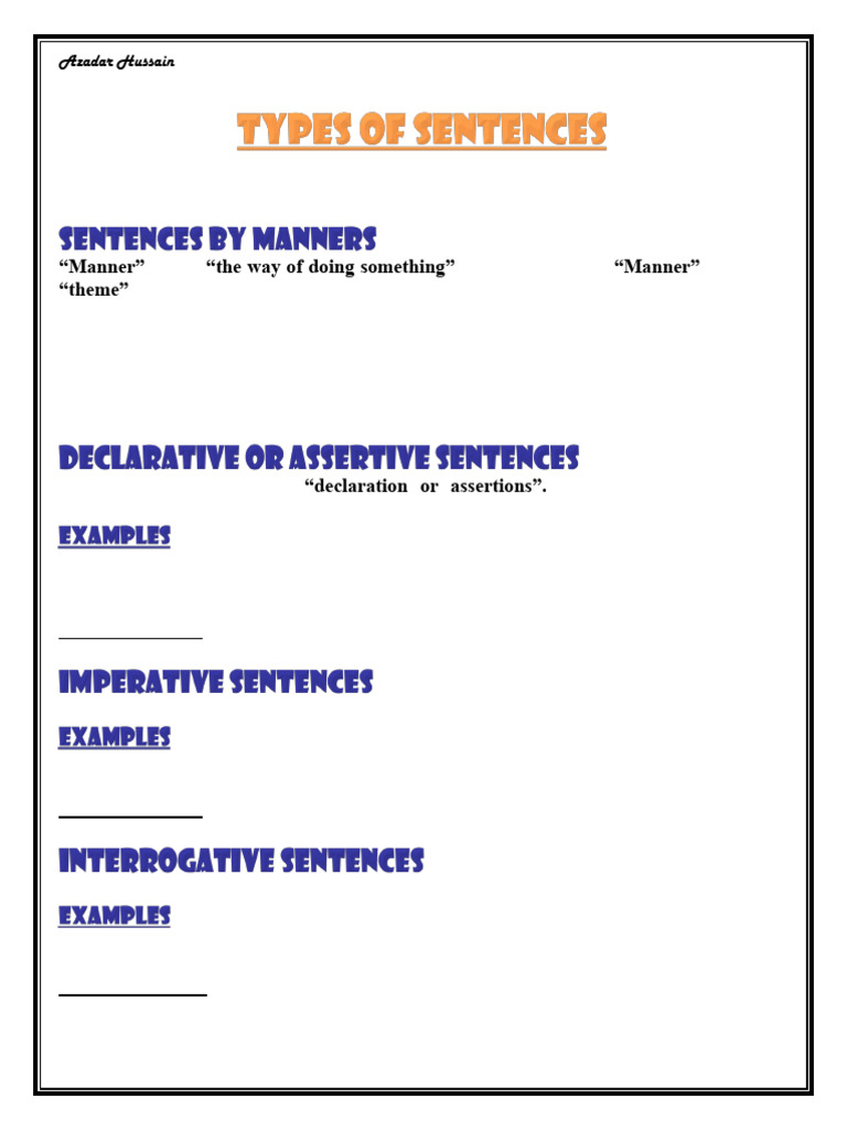 Types of Sentences For Narration | PDF | Syntax | Grammar