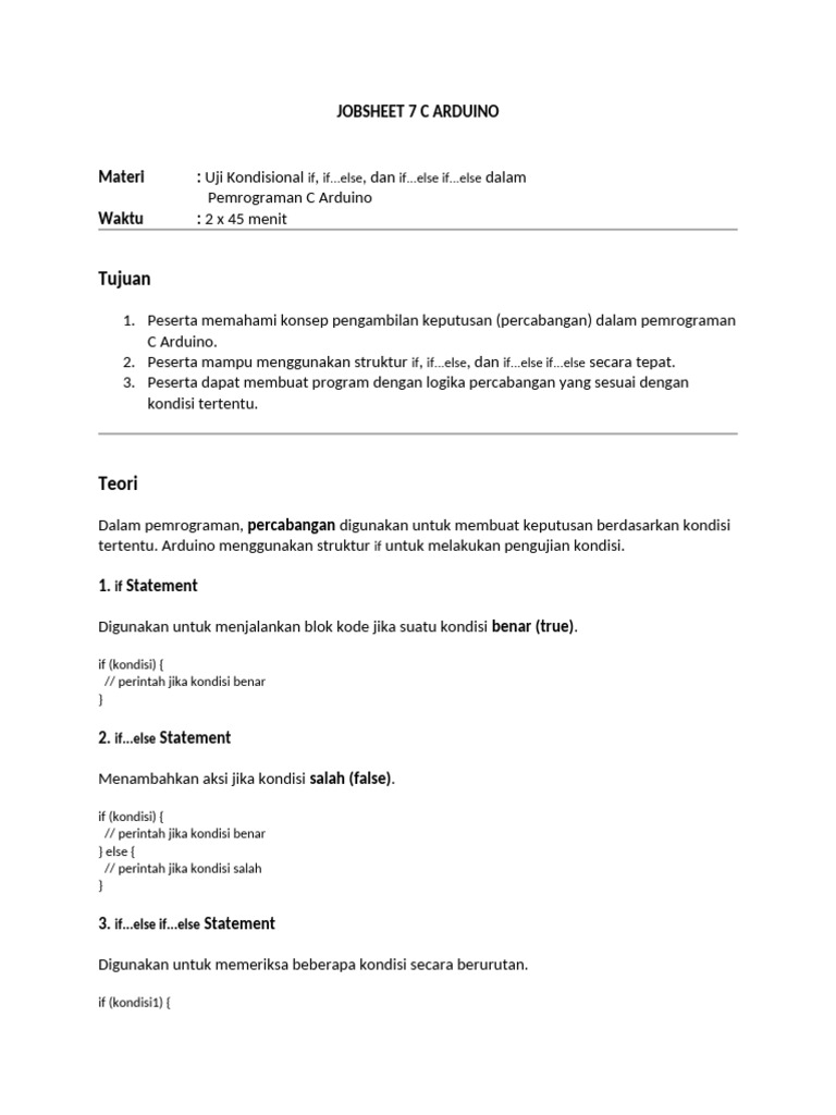 Jobsheet 7 - Uji Kondisional If | PDF