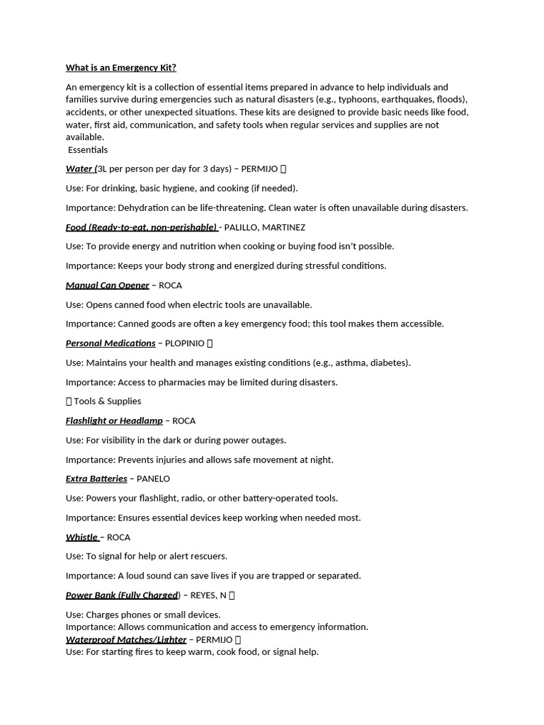 Emergency Kit Essentials and Uses | PDF