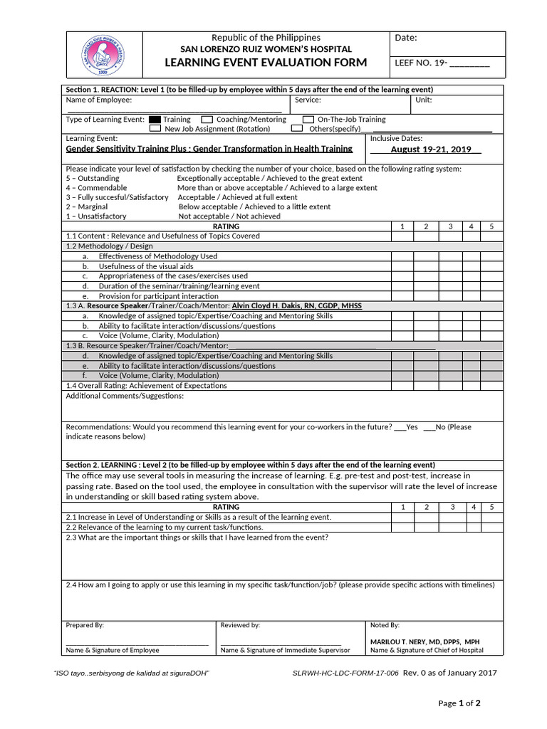 Learning Event Evaluation Form | PDF | Learning | Social Psychology