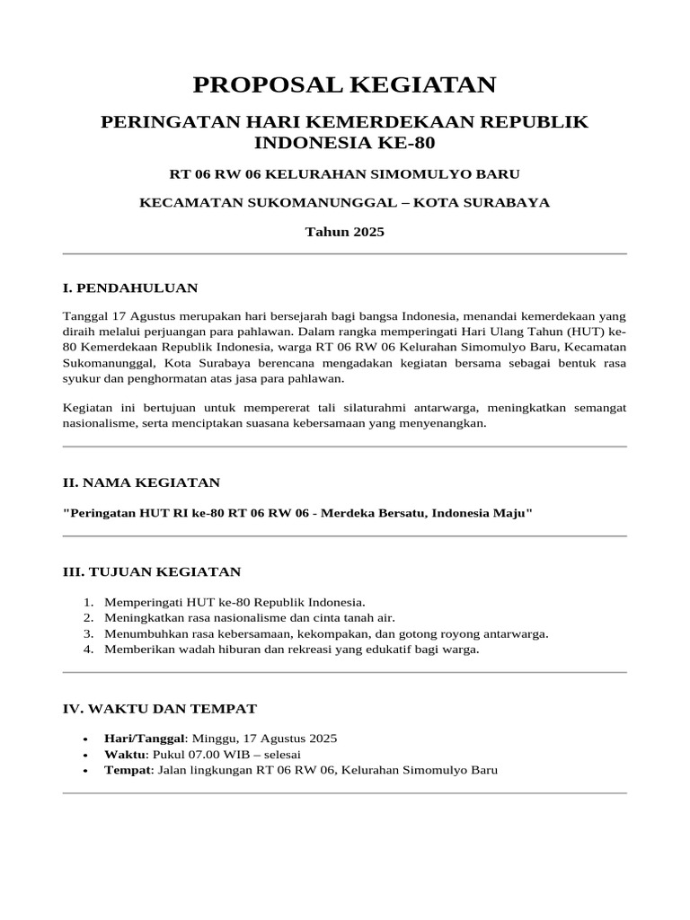 Proposal Piknik HUT RI ke-80 RT 06 | PDF