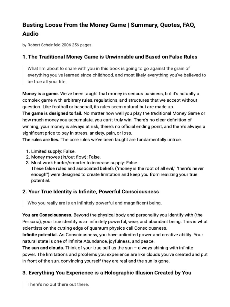 Busting Loose From The Money Game | PDF | Holography | Consciousness