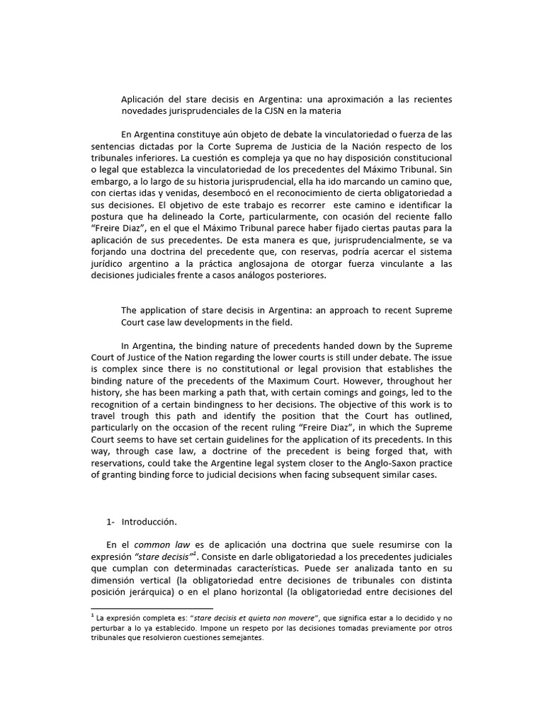 Stare Decisis en Argentina | PDF | Precedente | Caso de ley