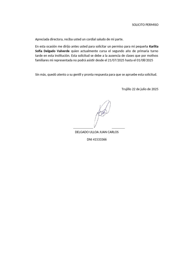Solicito Permiso 2025 | PDF