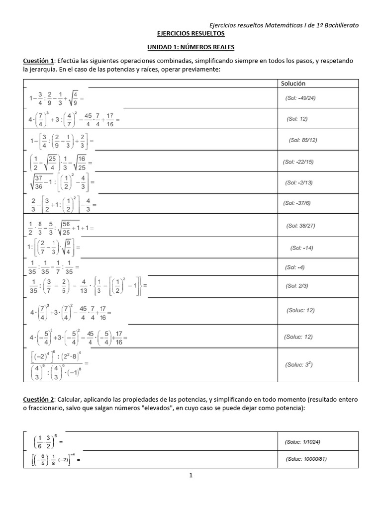 Ejercicios Resueltos Números Reales 1º Bachillerato | PDF