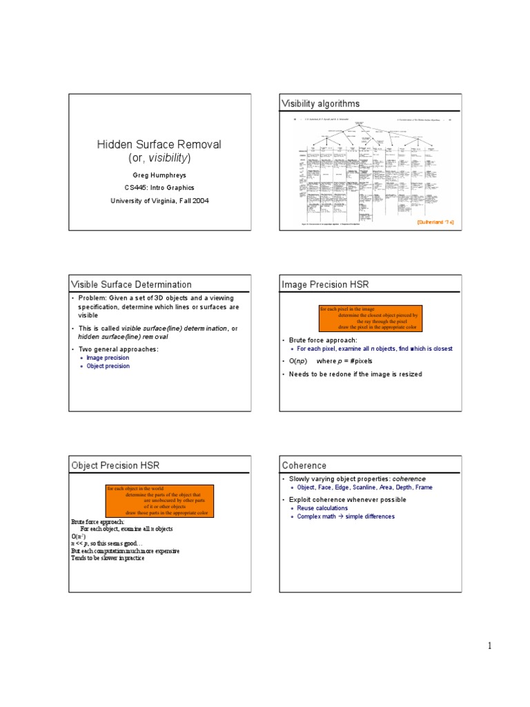 Hidden Surface Removal (Or, Visibility) | PDF | Computer Graphics | Graphics