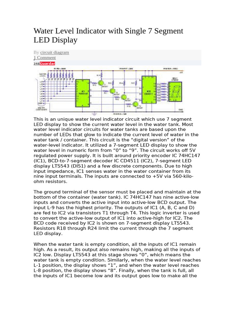 Water Level Indicator Circuit Design | PDF