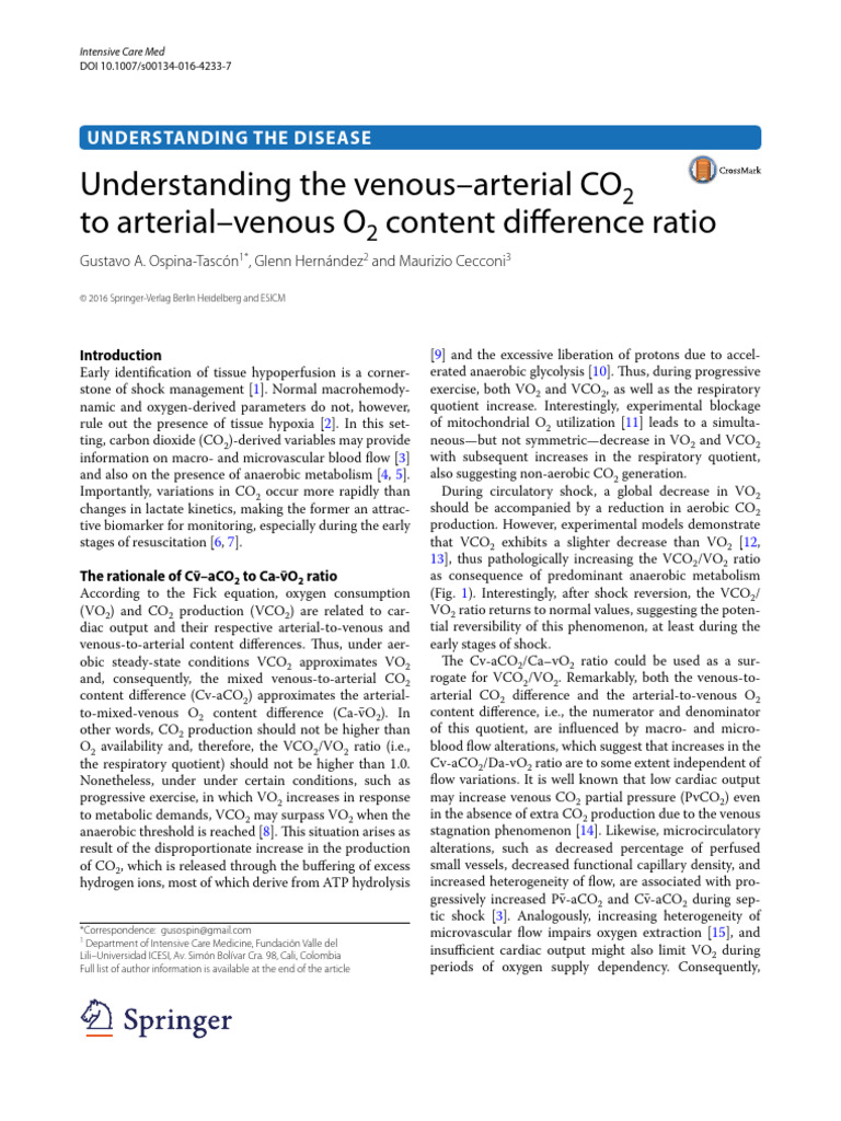 2016 Understanding The Venous - Arterial CO2to Arterial Ven | PDF ...