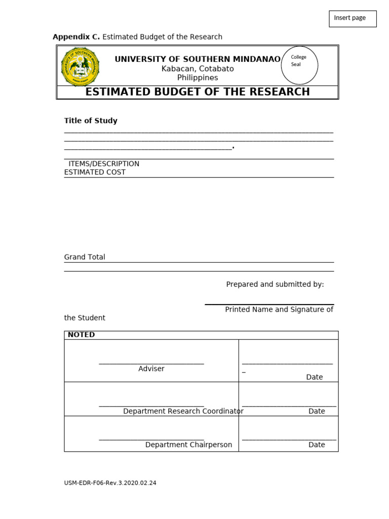 Research Budget Estimate Template | PDF