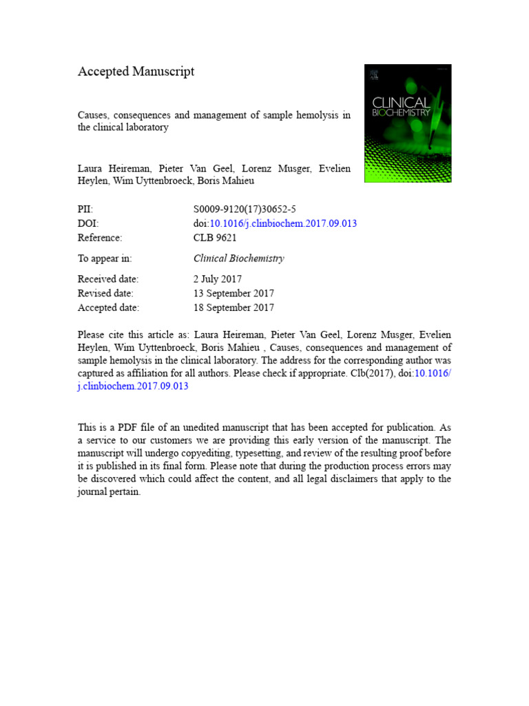 Managing Sample Hemolysis in Labs | PDF | Blood Plasma | Blood