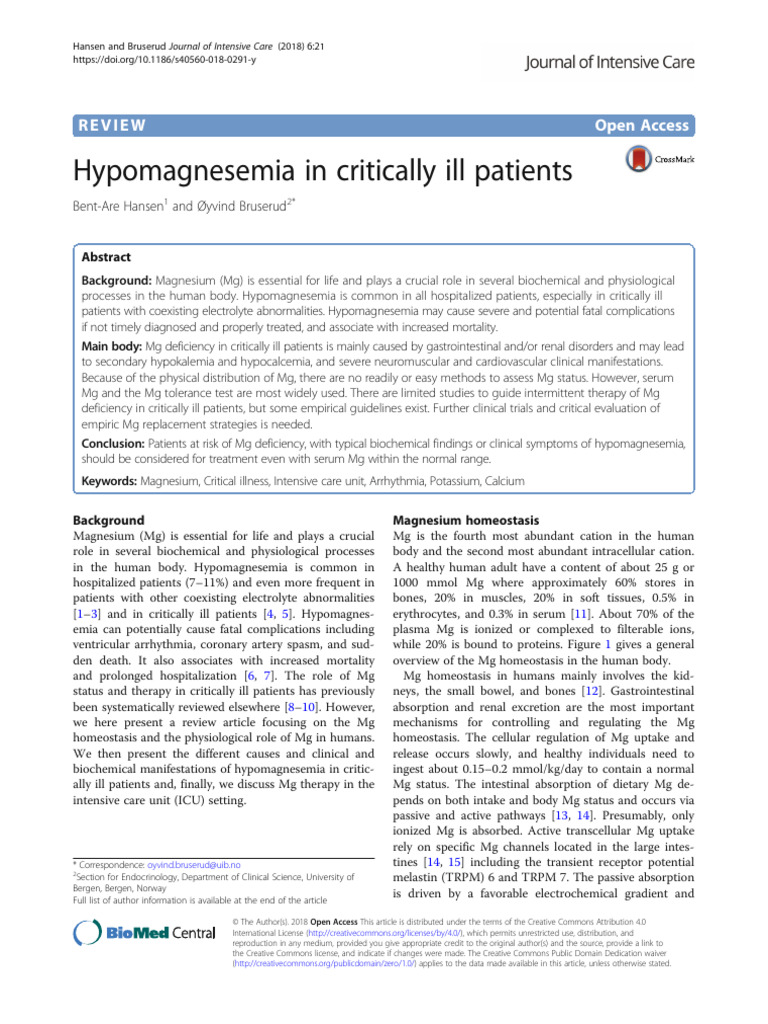 Hypomagnesemia in Critical Care | PDF | Magnesium | Kidney