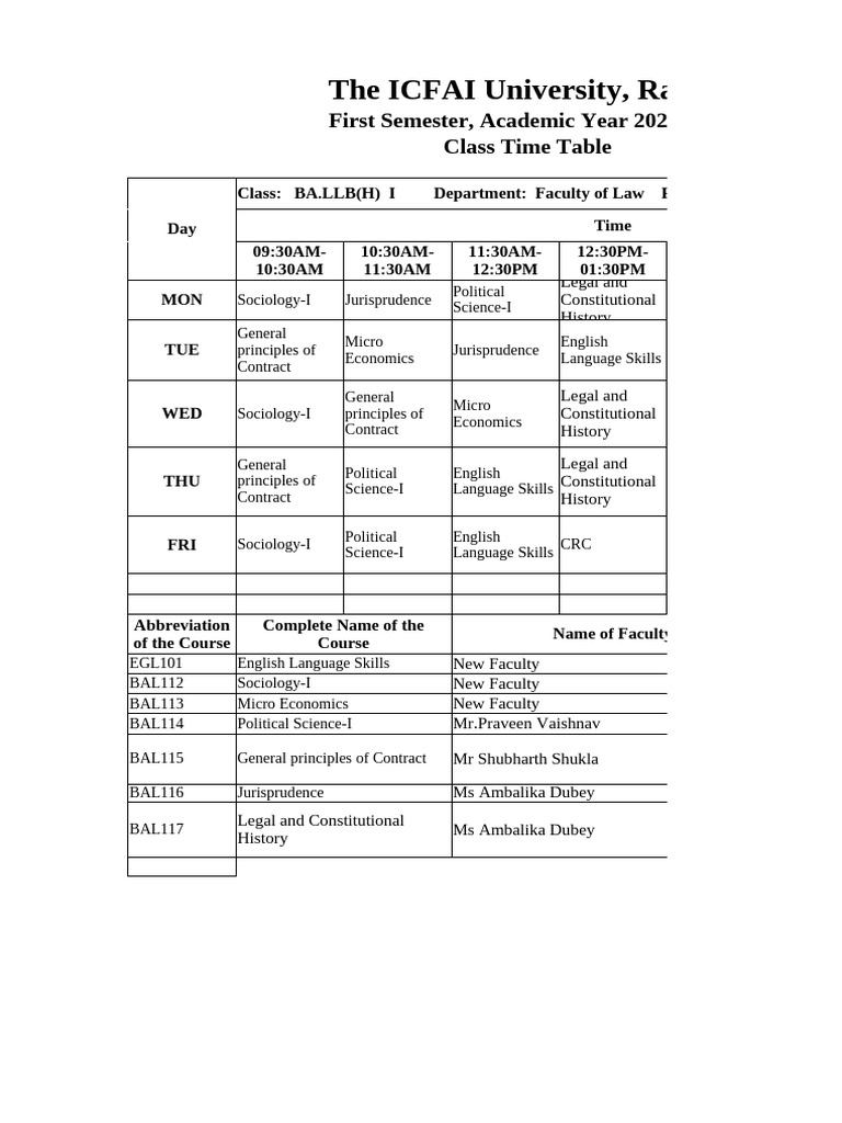 Class Time Table FOL-2025!26!2 | PDF | Justice | Crime & Violence