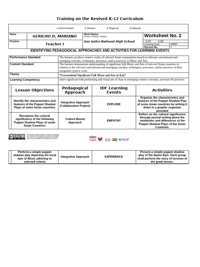 Matatag Worksheets Mapeh 8 | PDF | Pedagogy | Learning