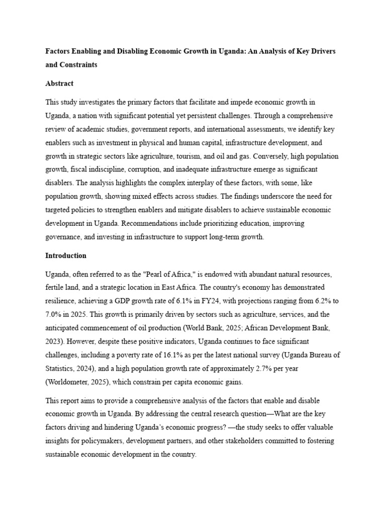 Economic Growth Drivers and Barriers in Uganda | PDF | Economic Growth ...