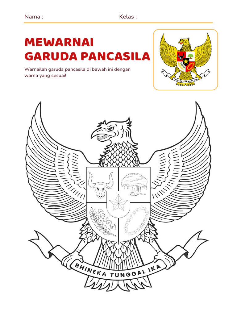 Mewarnai Garuda Pancasila Lembar Kerja Seni Rupa PKn Merah Putih ...