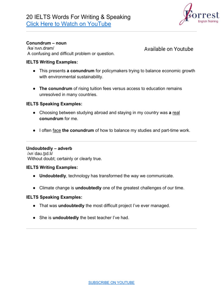 20 Essential IELTS Vocabulary Words | PDF | English Language ...
