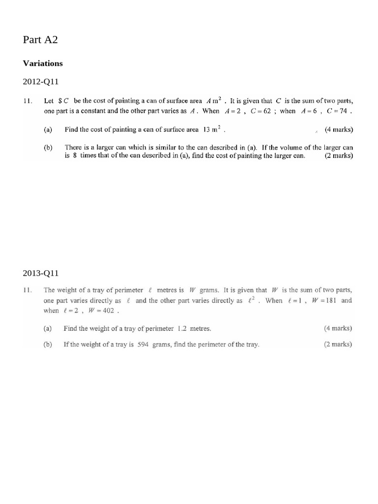 DSE Part A2 Variations | PDF
