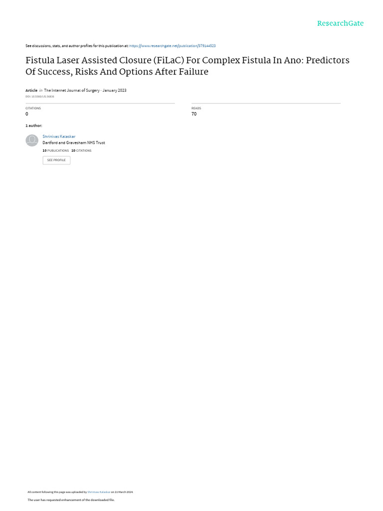 FiLaC for Complex Fistula In Ano: Success Factors | PDF | Urinary ...