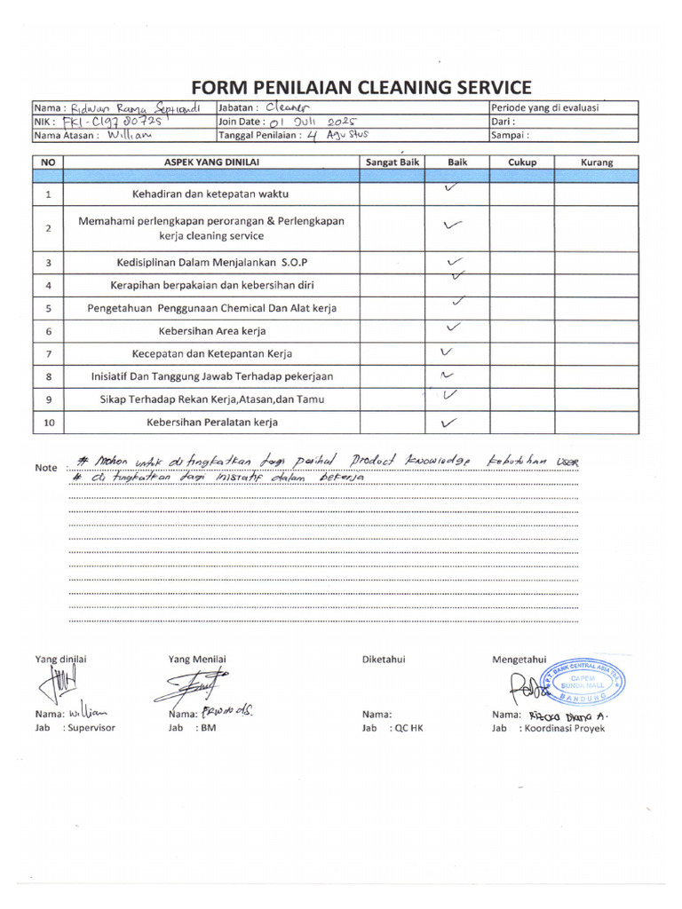 Form Penilaian Karyawan - Ridwan | PDF