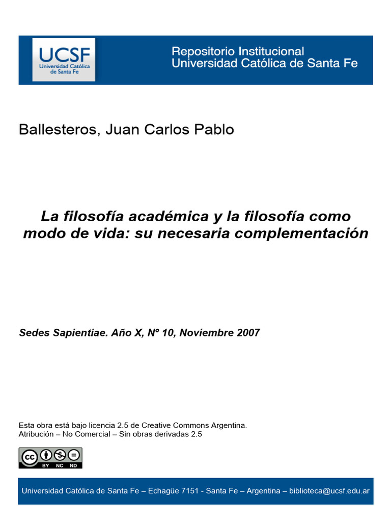 La Filosofía Académica y La Filosofía Como Modo de Vida - Ballesteros ...