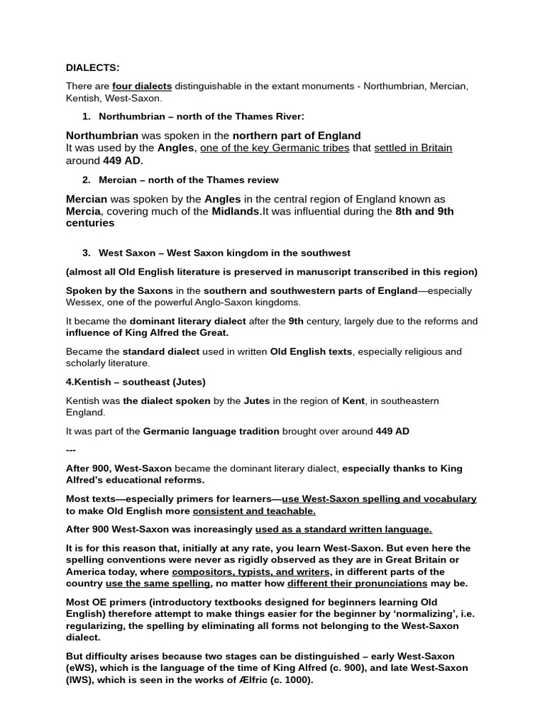 Old English Dialects Overview | PDF | Anglo Saxons | Runes