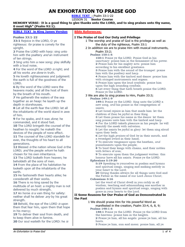Exhortation to Praise God | PDF | Jesus | Psalms