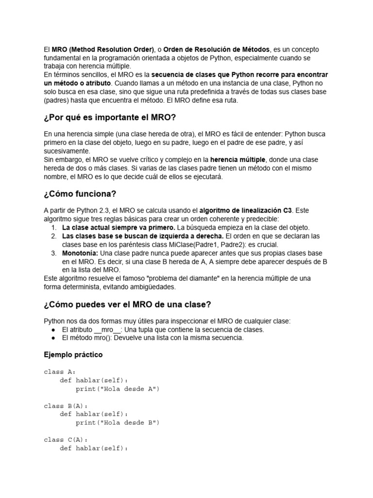 Explícame El Mro | PDF | Python (lenguaje de programación) | Herencia (Programación Orientada a ...