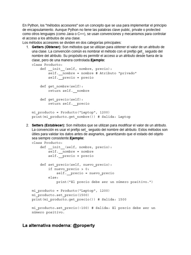 Cuales son los métodos accesores en Python | PDF | Python (lenguaje de programación) | Informática