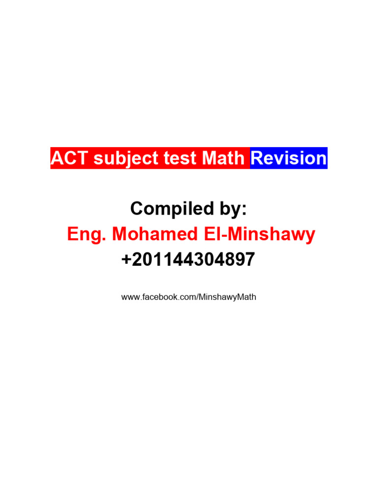Httpsminshawymath.comwp Contentuploads202308ACT 2 Math Book ACT Subject ...