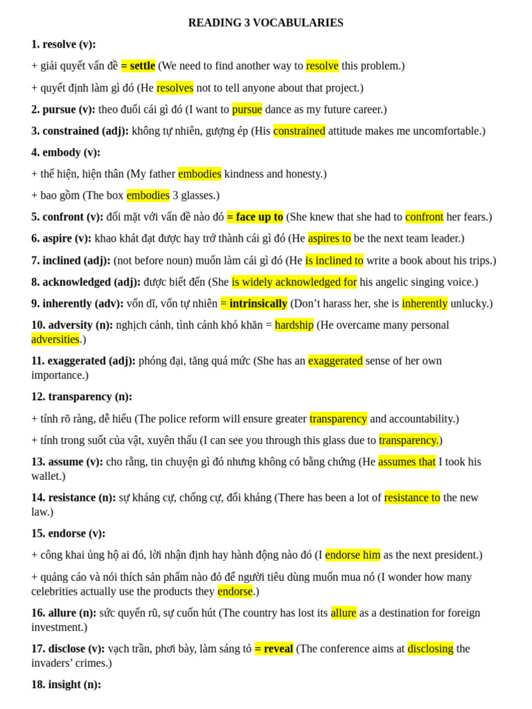 Reading 3 Vocabulary | PDF