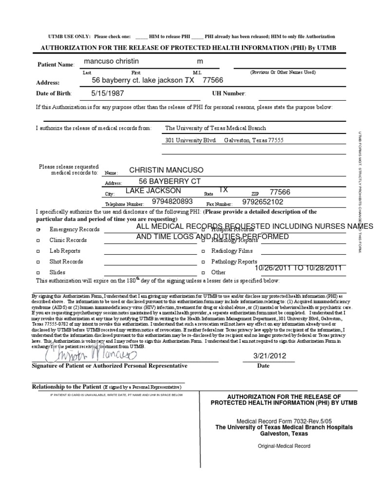 Authorization Form | PDF | Medical Record | Hiv/Aids