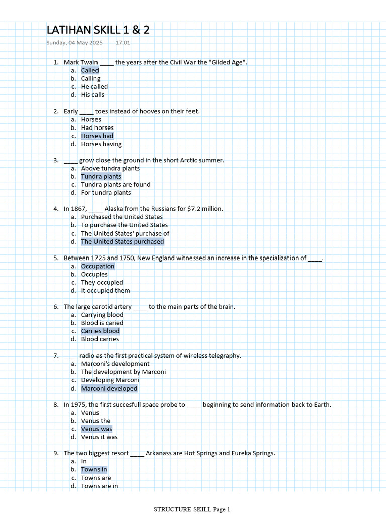 Latihan Skill 1 & 2 | PDF