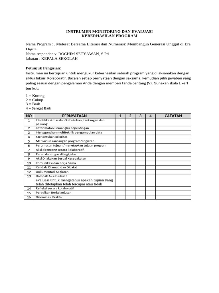 Instrumen Evaluasi Program Inkuiri Kolaboratif | PDF