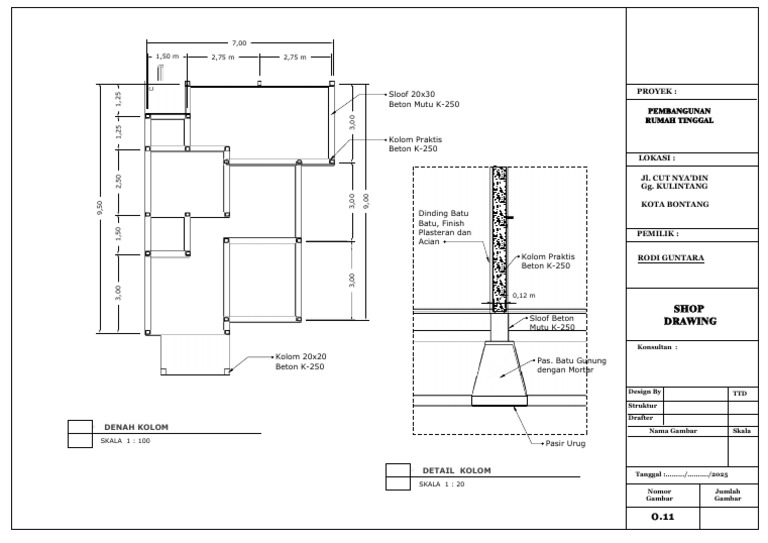 Denah dan Rencana Kolom Beton K-250 | PDF
