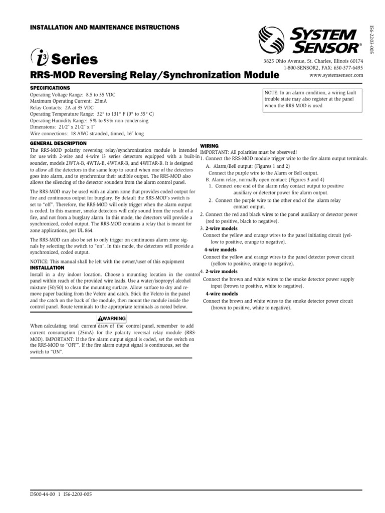 Manual de Usuario System Sensor RRS-MOD (4 Páginas) | PDF | Relay | Detector (Radio)