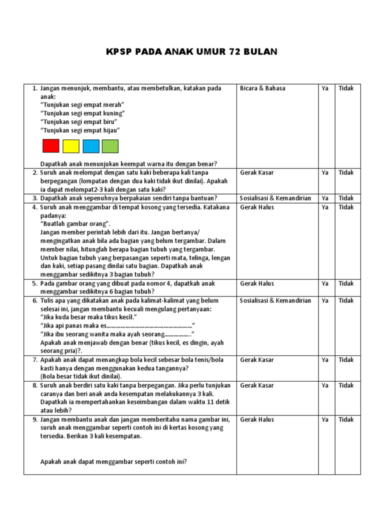 KPSP Pada Anak Umur 72 Bulan | PDF