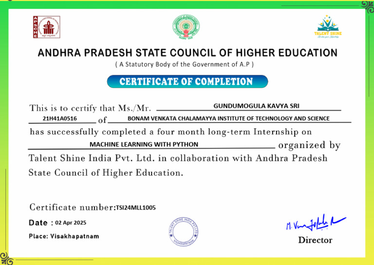 Machine Learning With Python-Gundumogula Kavya Sri | PDF