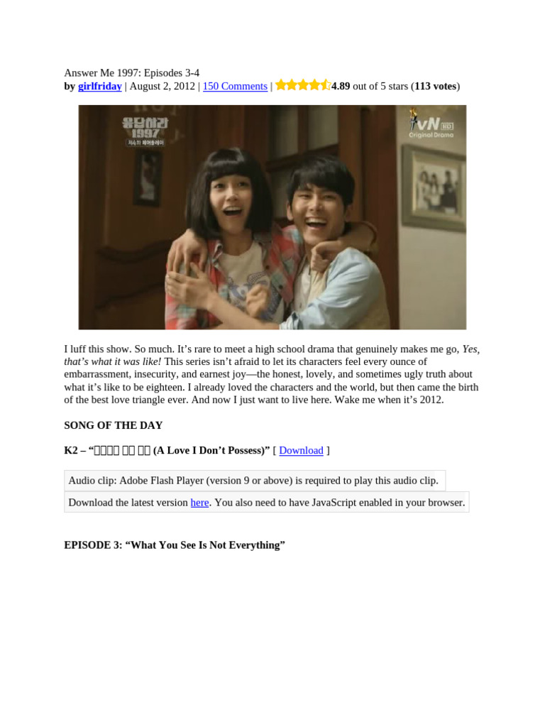 Answer Me 1997: Episode 3-4 Recap | PDF