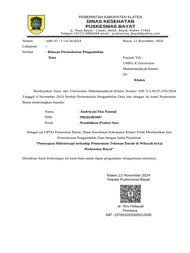 Surat Balasan Permohonan Pengambilan Data | PDF