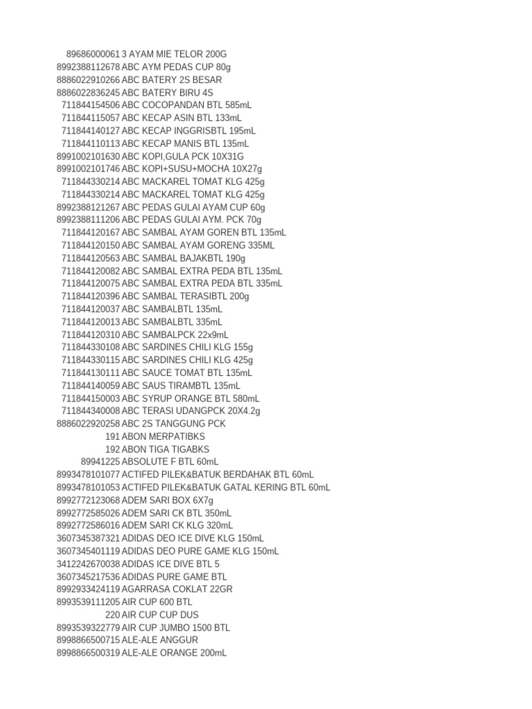 Kumpulan Barcode Barang1 | PDF | Indonesian Cuisine