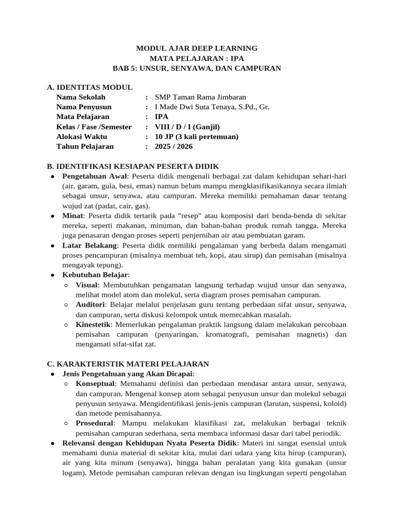 Modul Ajar 5 IPA K-VIII (Deep Learning) | PDF