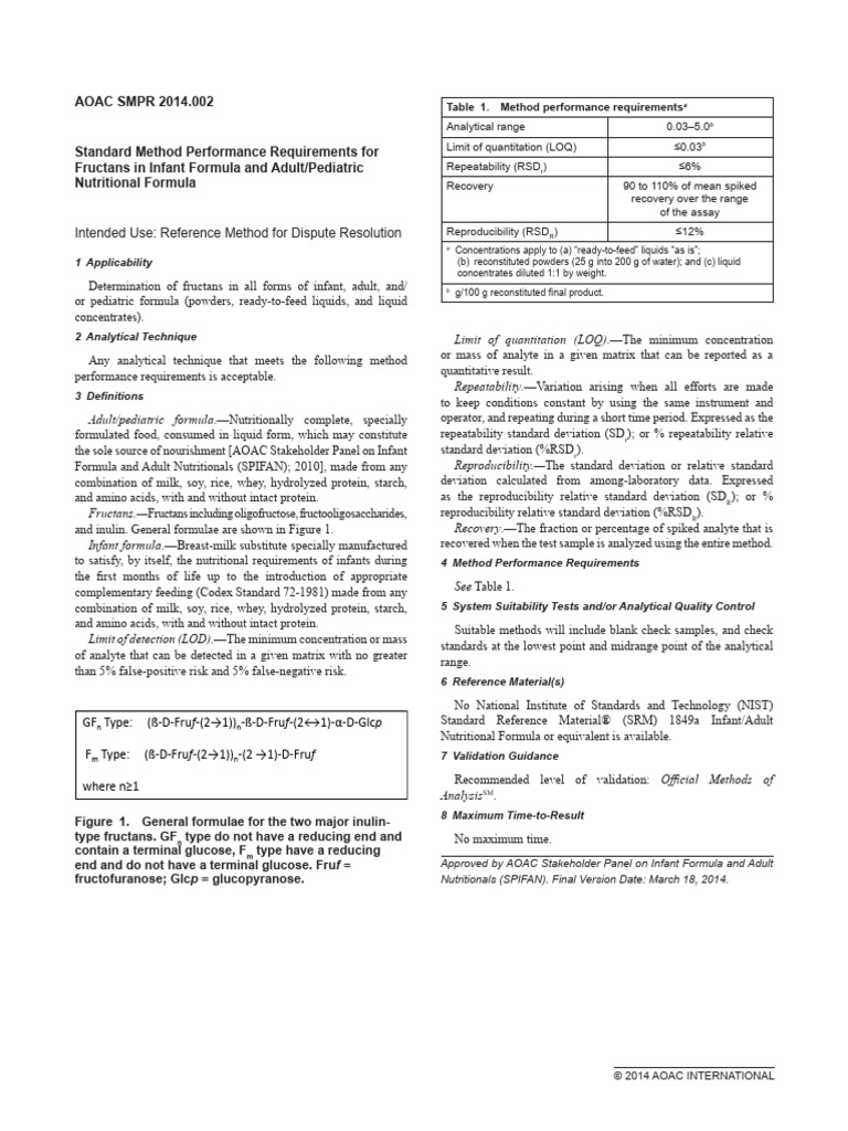 SMPR 2014.002 Fructanos en Formulas Infantiles y Adultos | PDF ...